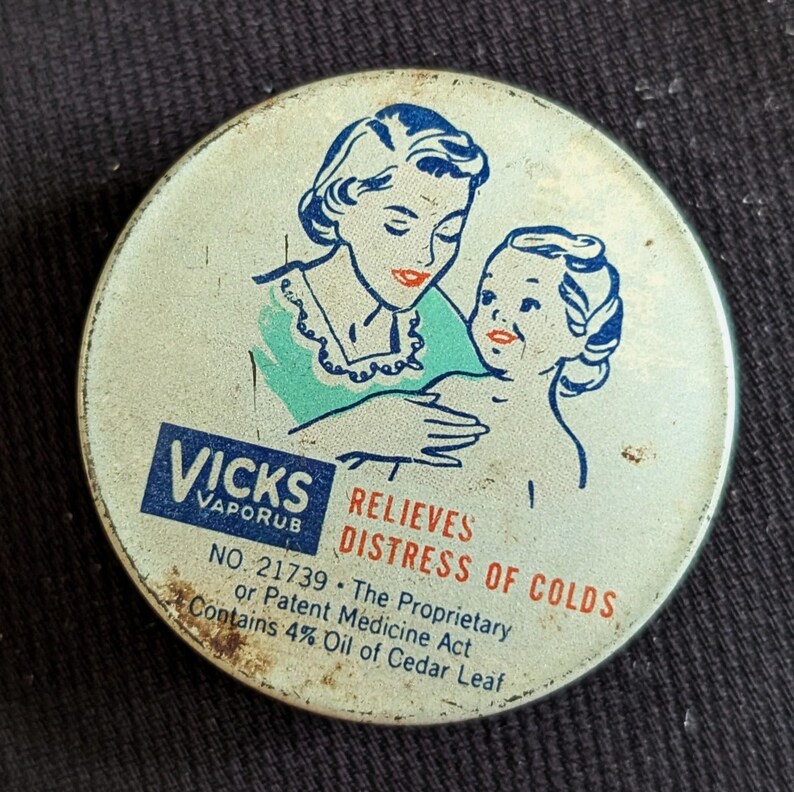 Vicks Vaporub Small Round Tin. Mother & Child Vintage Graphics. 1950's ...