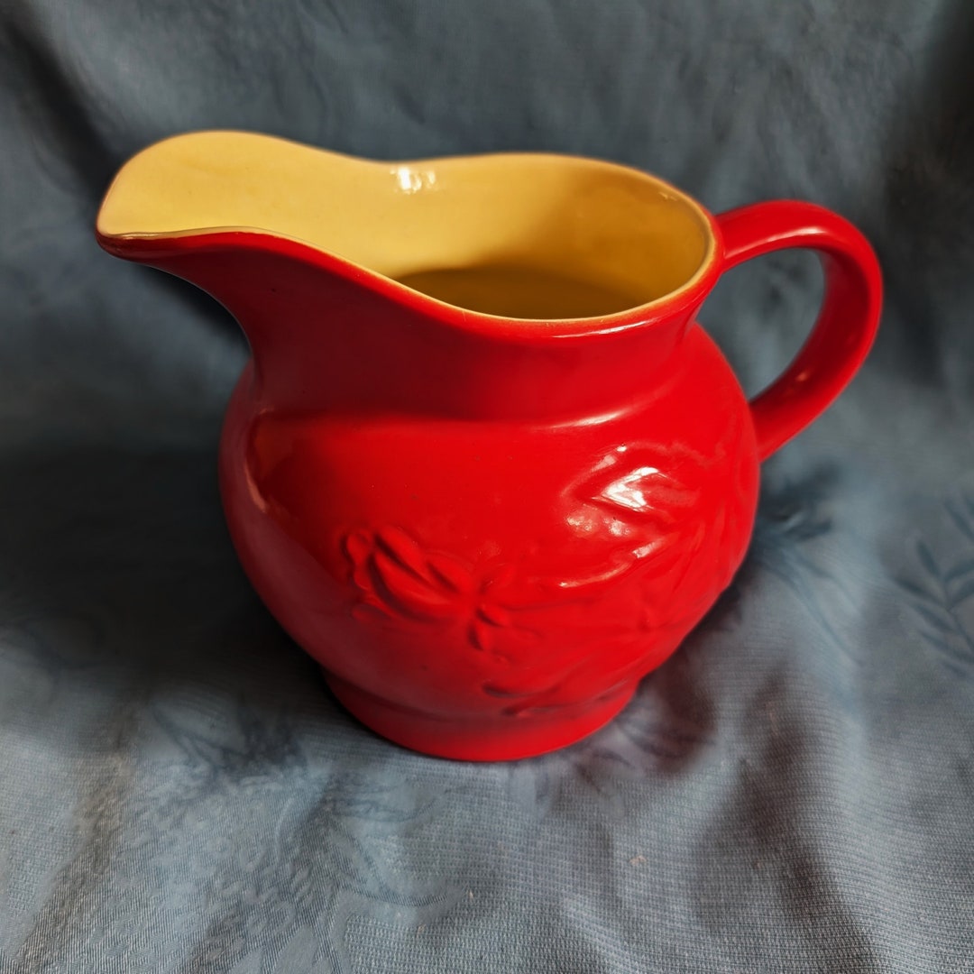 Red Pitcher With Raised Flower Motif. 4 Cups. Hall Red. - Etsy