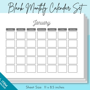 Undated Monthly Blank Calendar Simple Minimalist Calendar 11 - Etsy