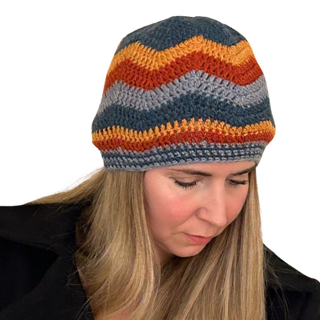Slouchy Chevron Hat, Wool Ripple, Hat for Cool Weather, Handmade Adult ...