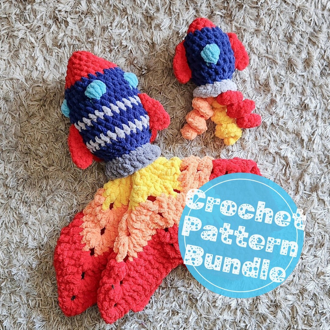 To the Moon Bundle, No Sew CROCHET PATTERN, Rocket Ship Lovey, Mini ...