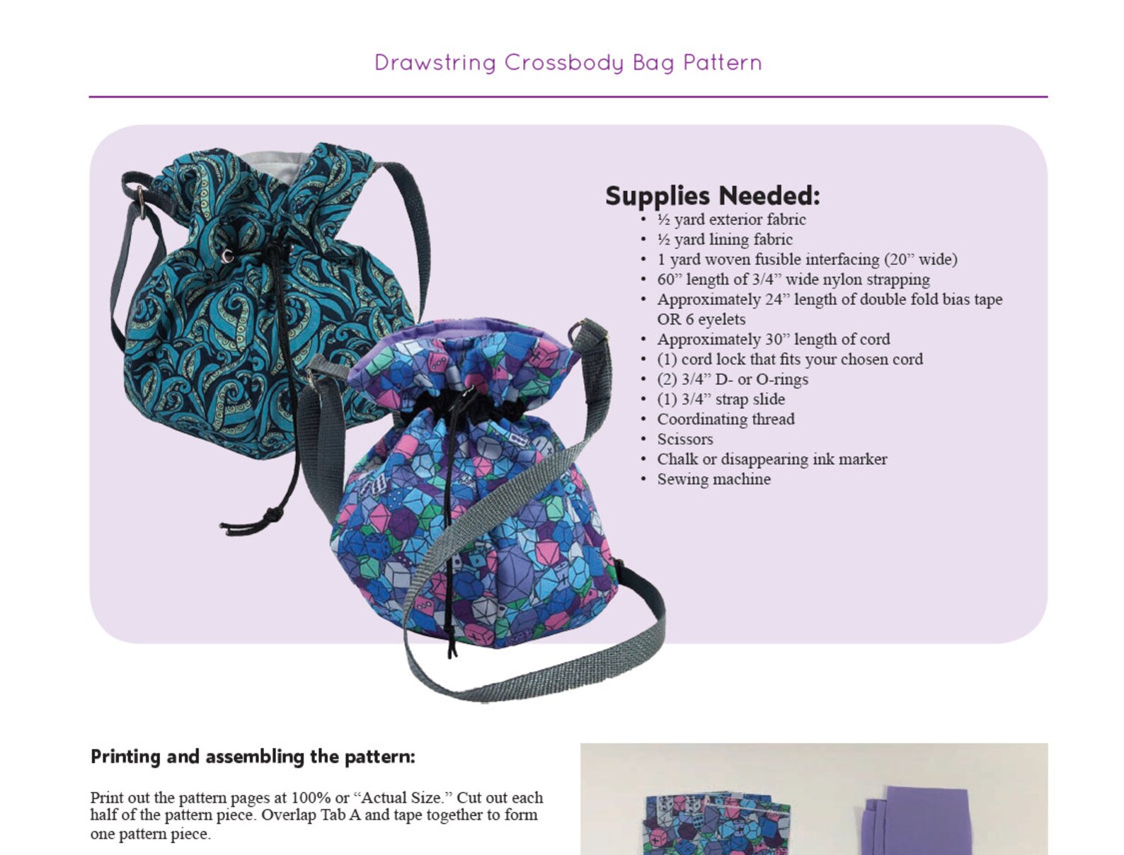 Drawstring Bag PDF Sewing Pattern Crossbody Purse With - Etsy