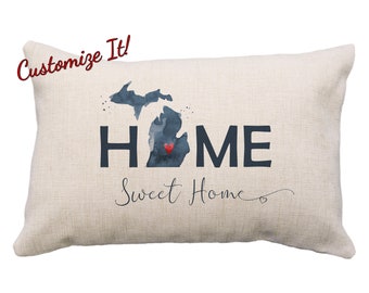 Personalized State of Michigan Home Throw Pillow Cover Only OR Cover ...