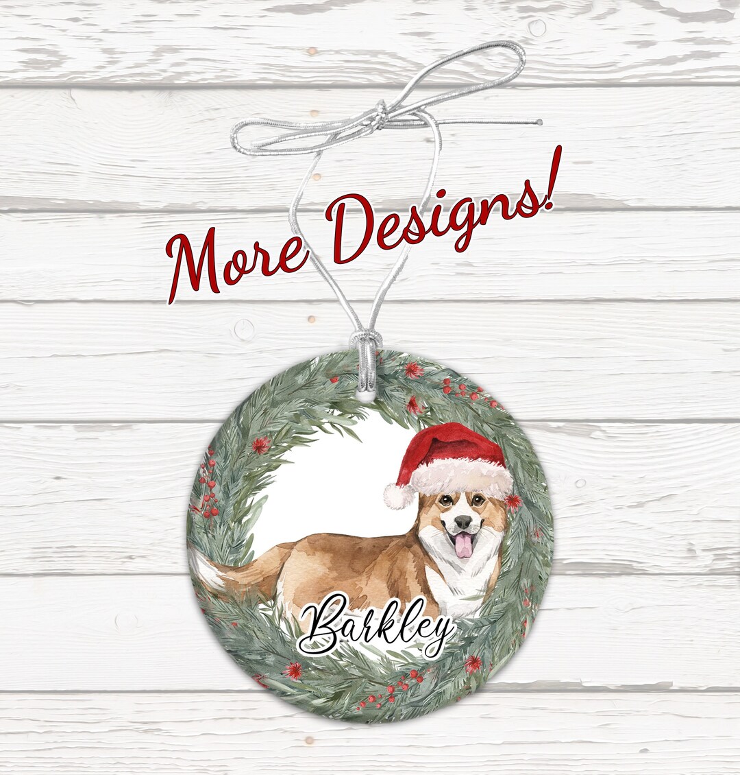 Corgi Ornaments More Designs Corgi Custom Christmas Wreath Ornament ...