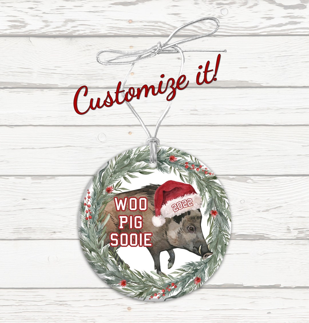 Santa Razorback Christmas Wreath Ornament Razorback Ornament - Etsy