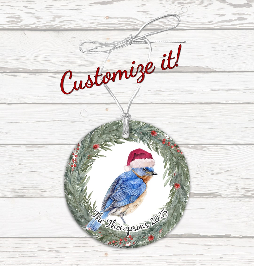 Santa Bluebird Christmas Wreath Ornament, Bluebird Ornament ...