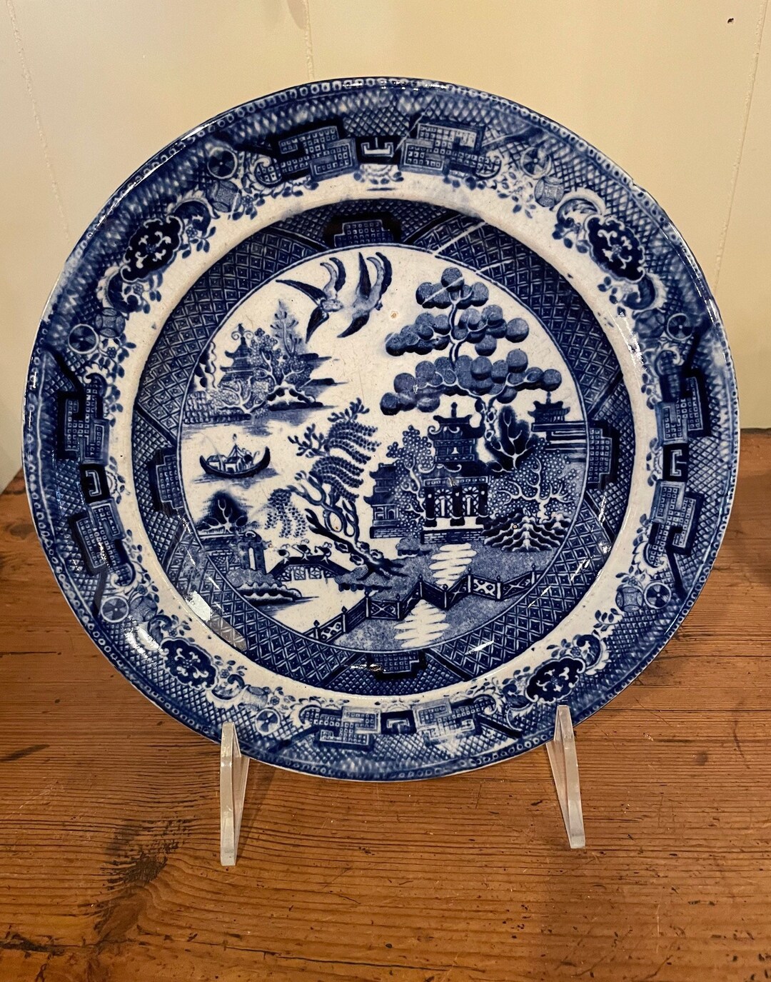 Blue Willow Plates With Stoneware and JC on the Back - Etsy