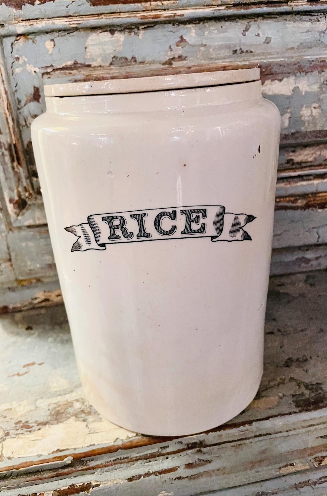 Antique Ironstone Rice Jar With Lid - Etsy