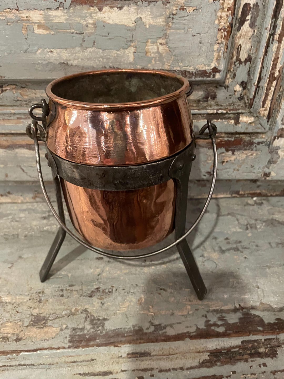 Antique Copper Bucket With Stand - Etsy