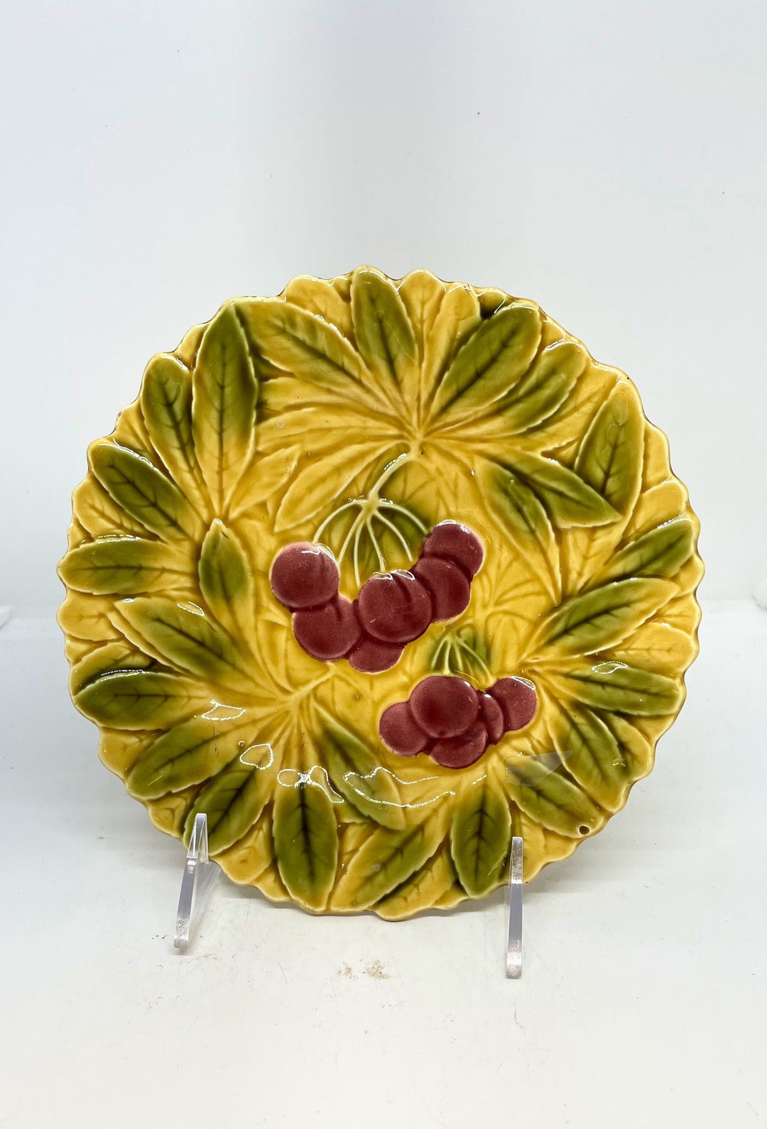 French Majolica Cherry Plate by Sarreguemines - Etsy