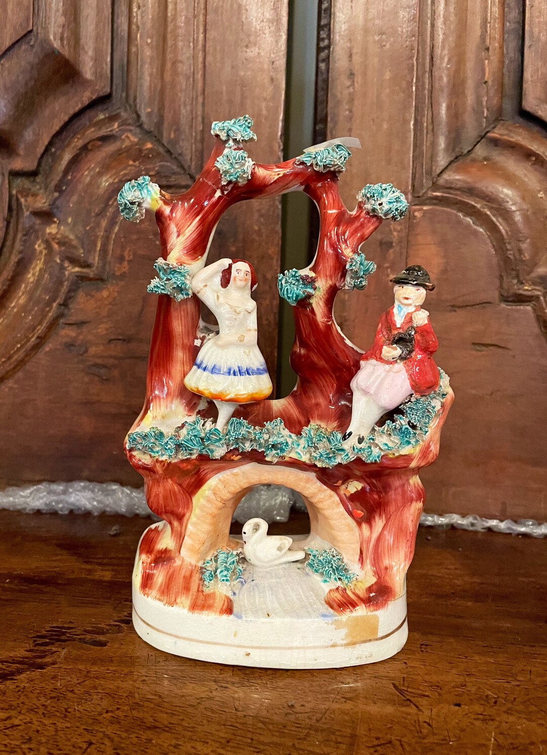 Miniature Staffordshire Figurine With Two People Above A Bridge With A ...