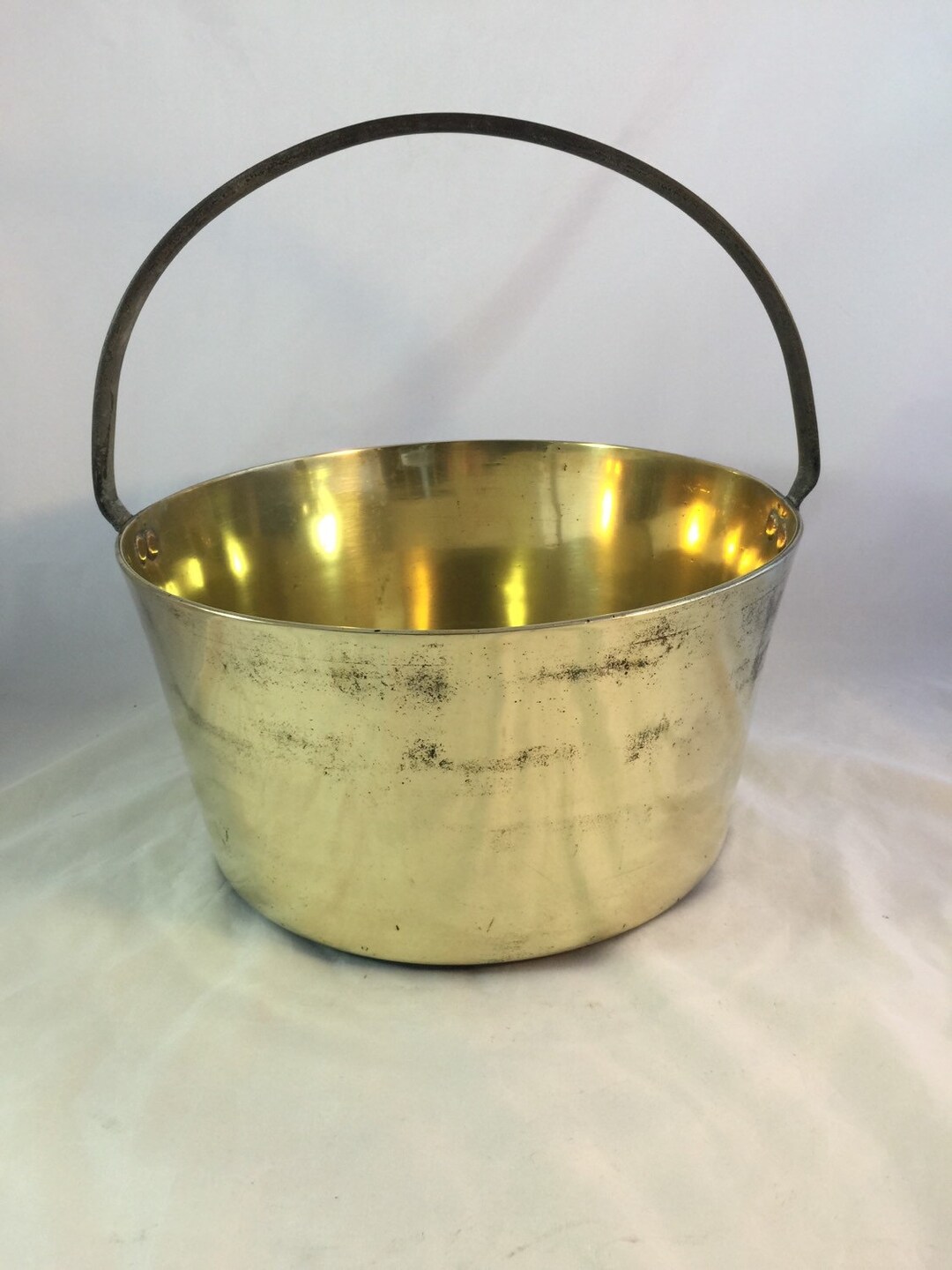 Large Antique Brass Pail With Iron Handle - Etsy