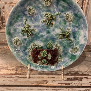 Palissy Plate With Turquoise Background and Frogs - Etsy