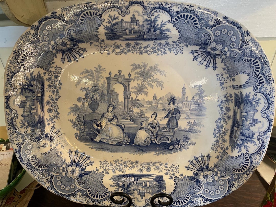 Blue and White Antique Transfer Ware Platter - Etsy