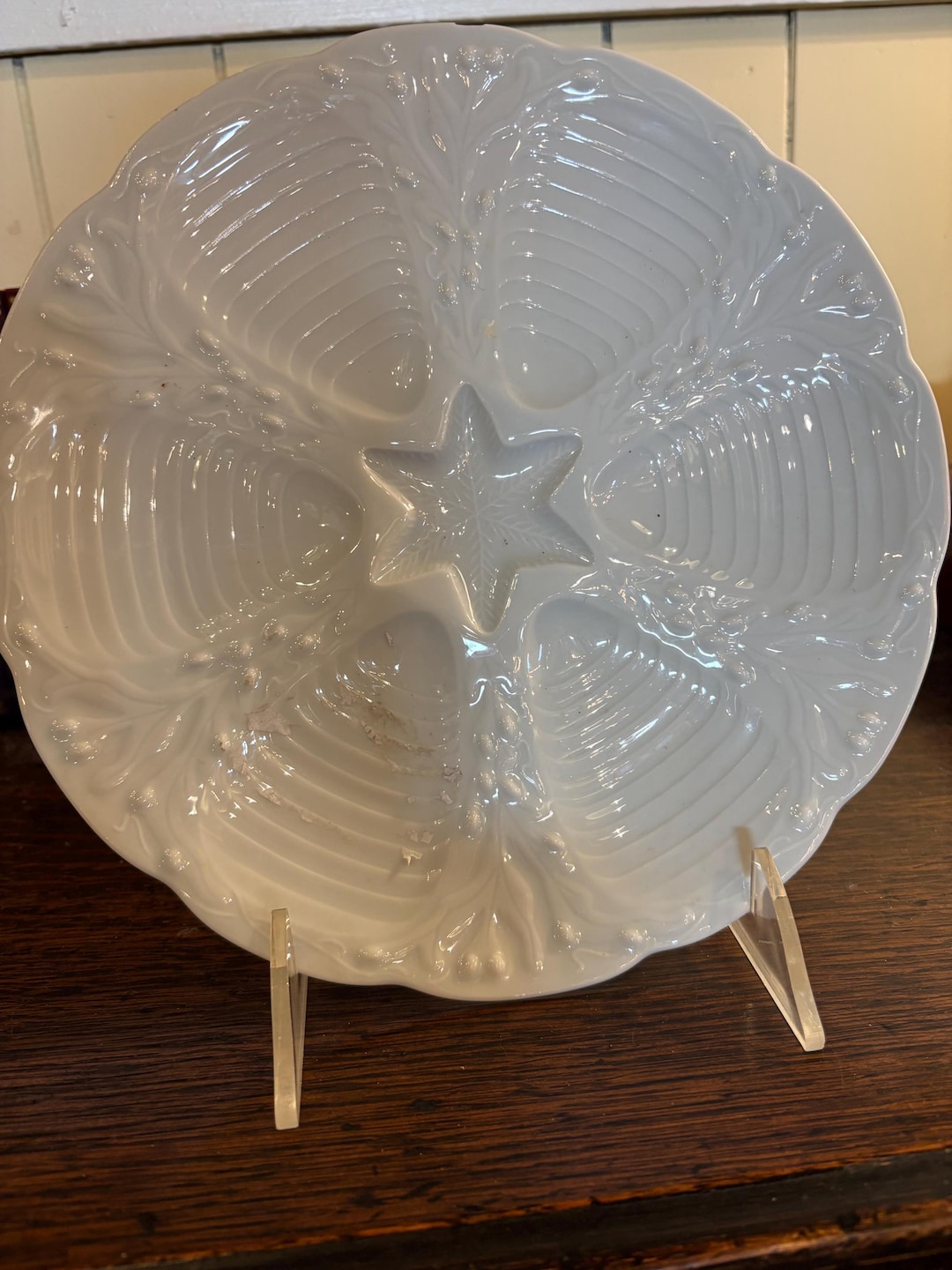 Vintage White Oyster Plate With Small Chip - Etsy