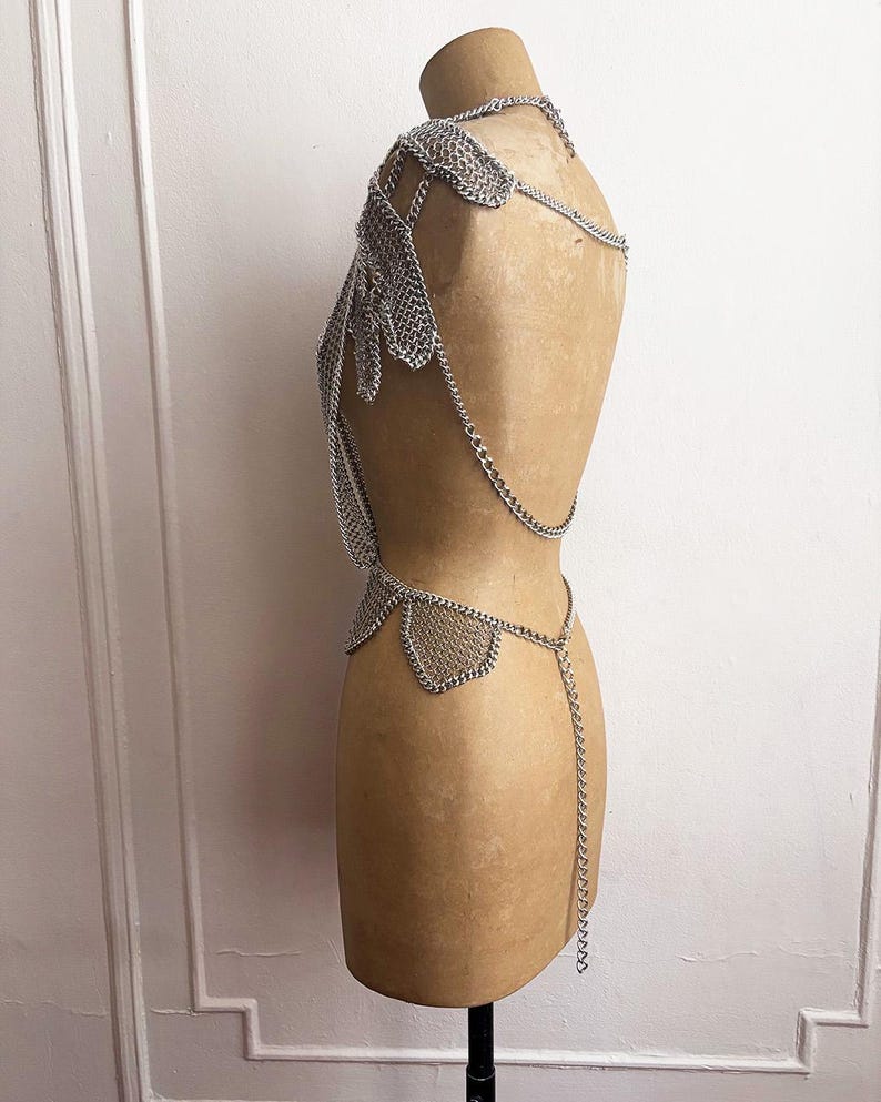 Falconiere Ribbon Bodice - Silver Chainmail Apron - Made to Order 3-6 ...