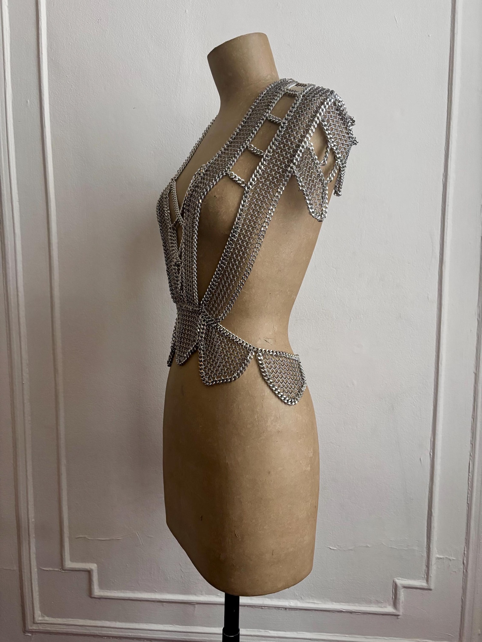Falconiere Ribbon Bodice - Silver Chainmail Apron - Made to Order 3-6 ...