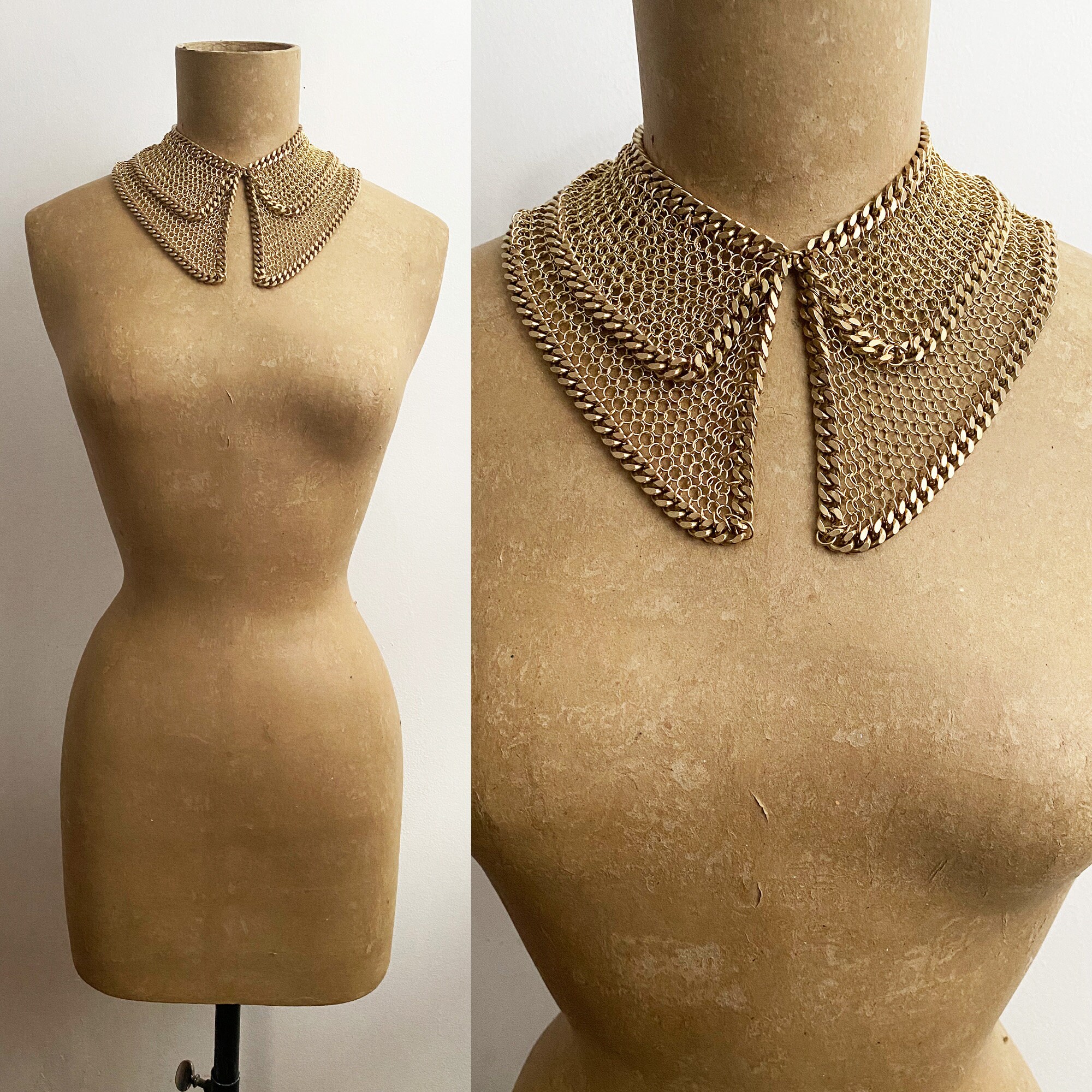 Falconiere Dagger Collar Layered Brass Chainmail Necklace - Etsy