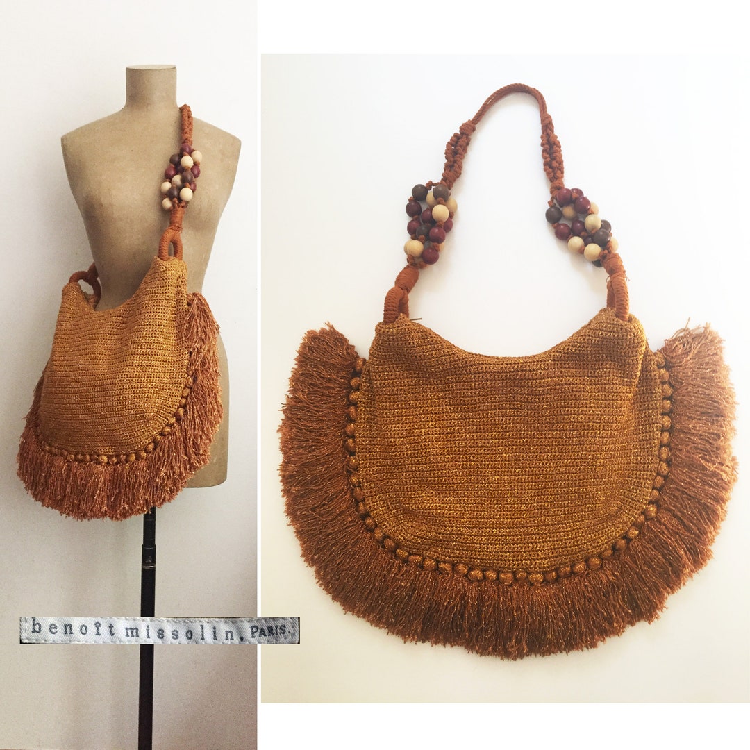 BENOIT MISSOLIN PARIS Metallic Macrame Bag - Copper Fringe Hobo Bag ...