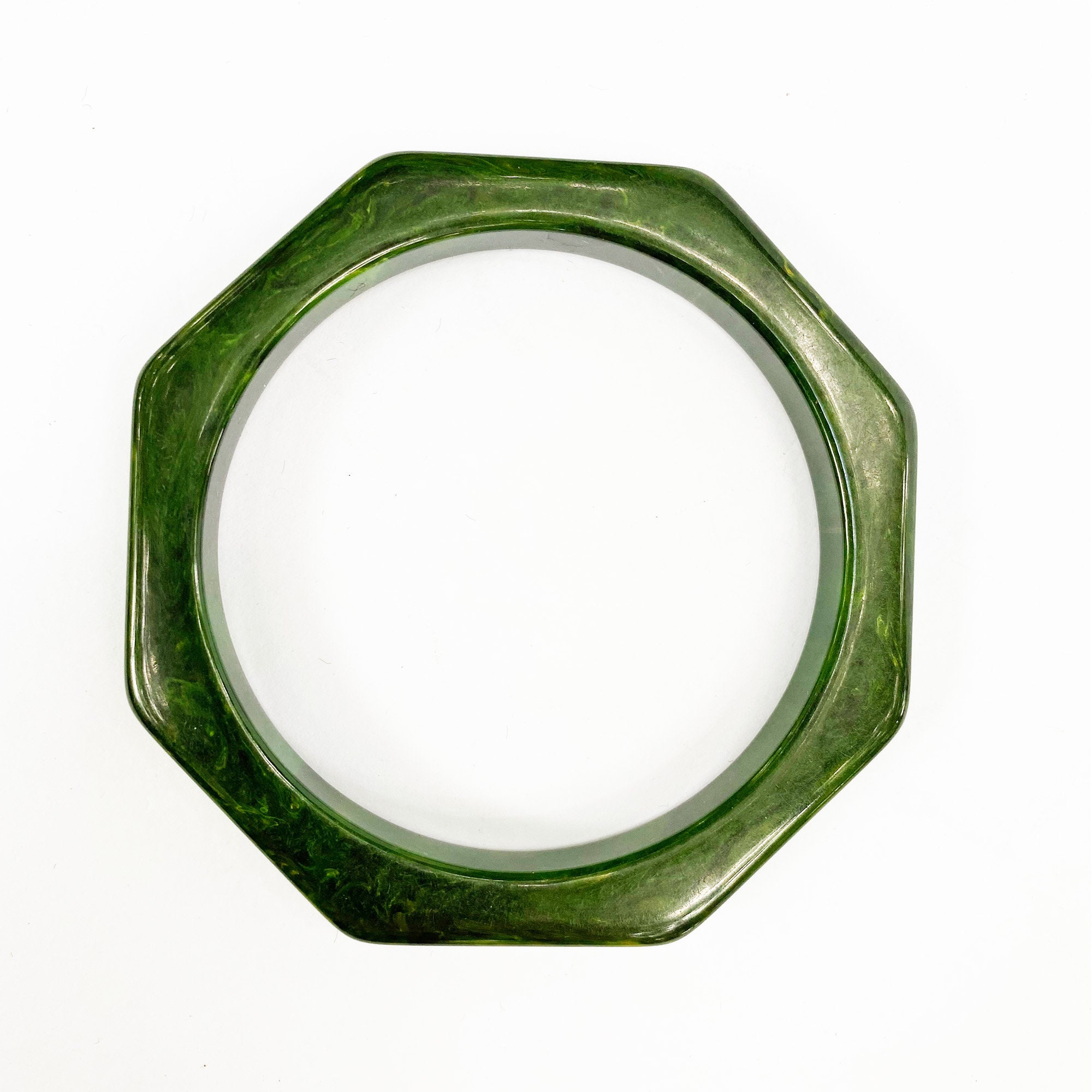 Bakelite Creamed Spinach Hexagon Bangle Green Octagon Carved - Etsy