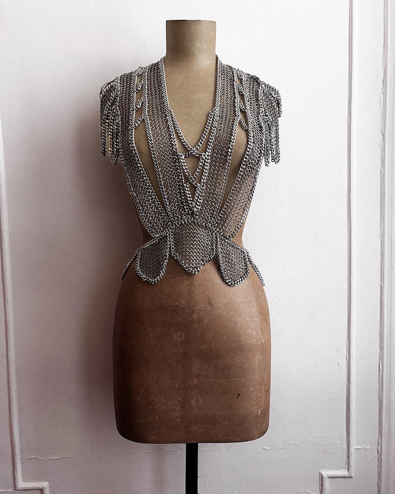 Falconiere Ribbon Bodice - Silver Chainmail Apron - Made to Order 3-6 ...