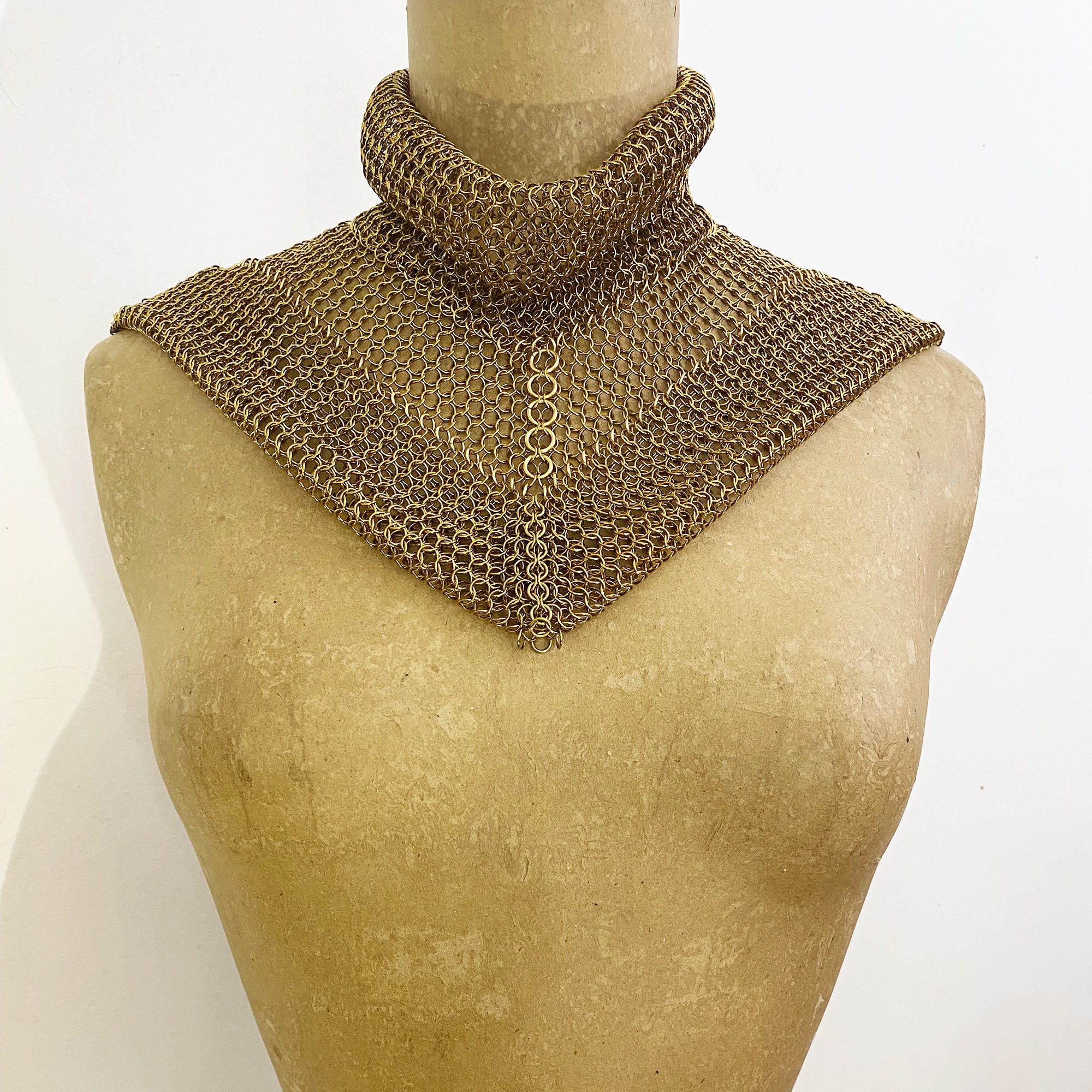 Falconiere Ruff Collar Brass Chainmail Cowl Neck Dicky Gold Tone Gorget Mantle - Etsy