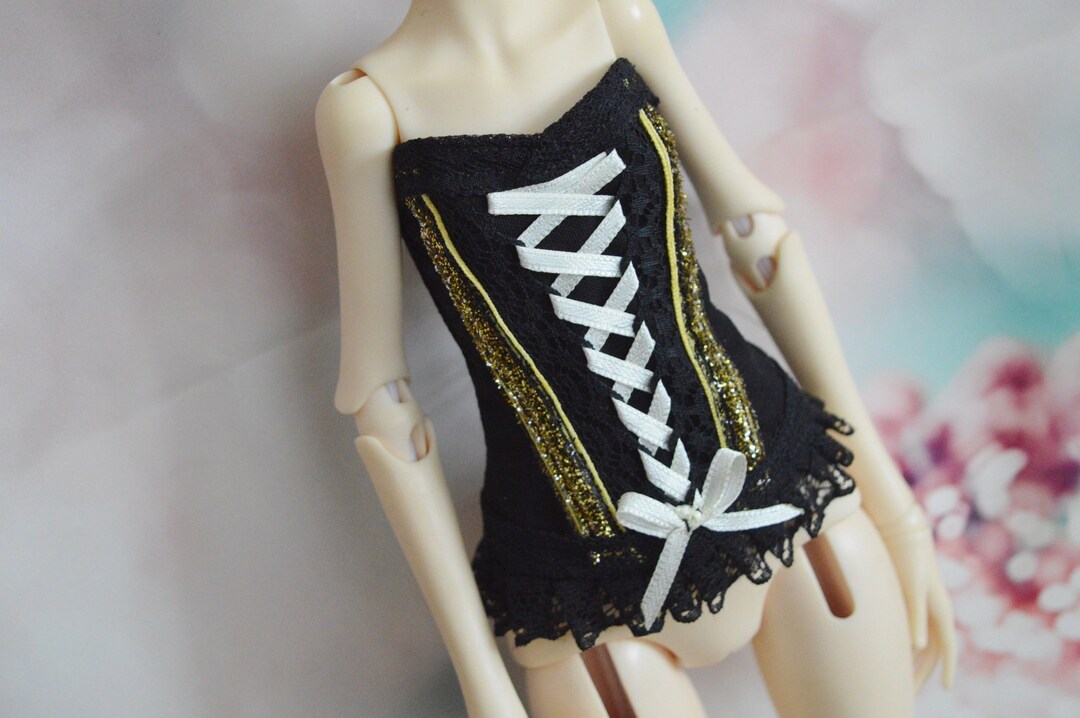 Doll Chateau Clothes Corset - MSD BJD 1/4 Girl K-1 - Black and Gold Top ...
