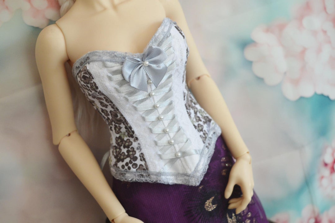 Iplehouse SID Corset SD BJD 1/3 Girl Doll Victorian Corset With Boning Black & Gray Overbust ...