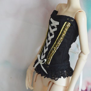 Doll Chateau Clothes Corset - MSD BJD 1/4 Girl K-1 - Black and Gold Top ...
