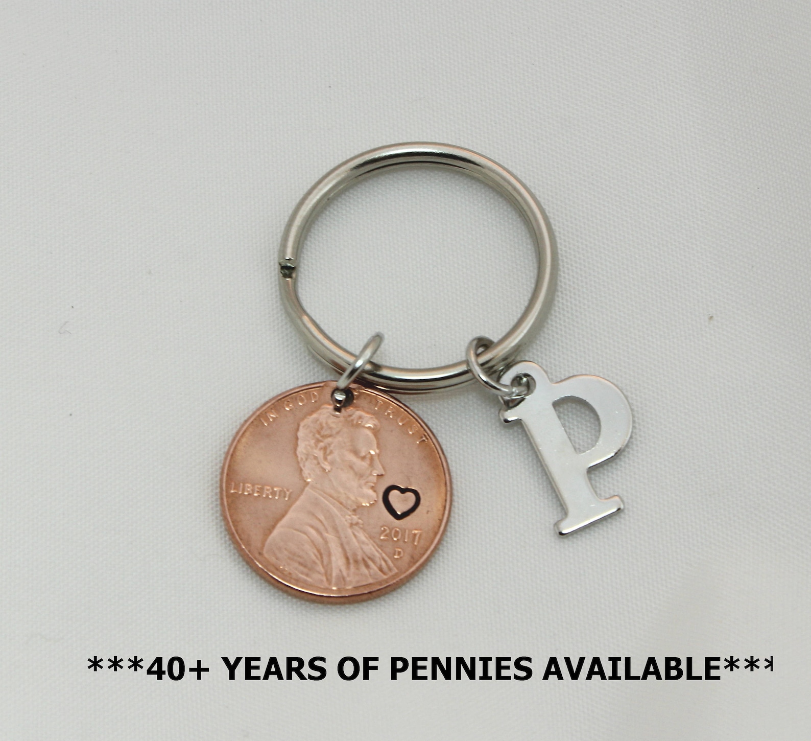 Penny Heart Penny Keychain Initial Keychain Initial Charms | Etsy
