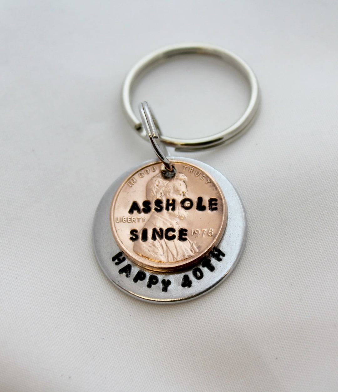 Funny 40th Birthday Keychain: Stamped Penny, Custom Year - Etsy