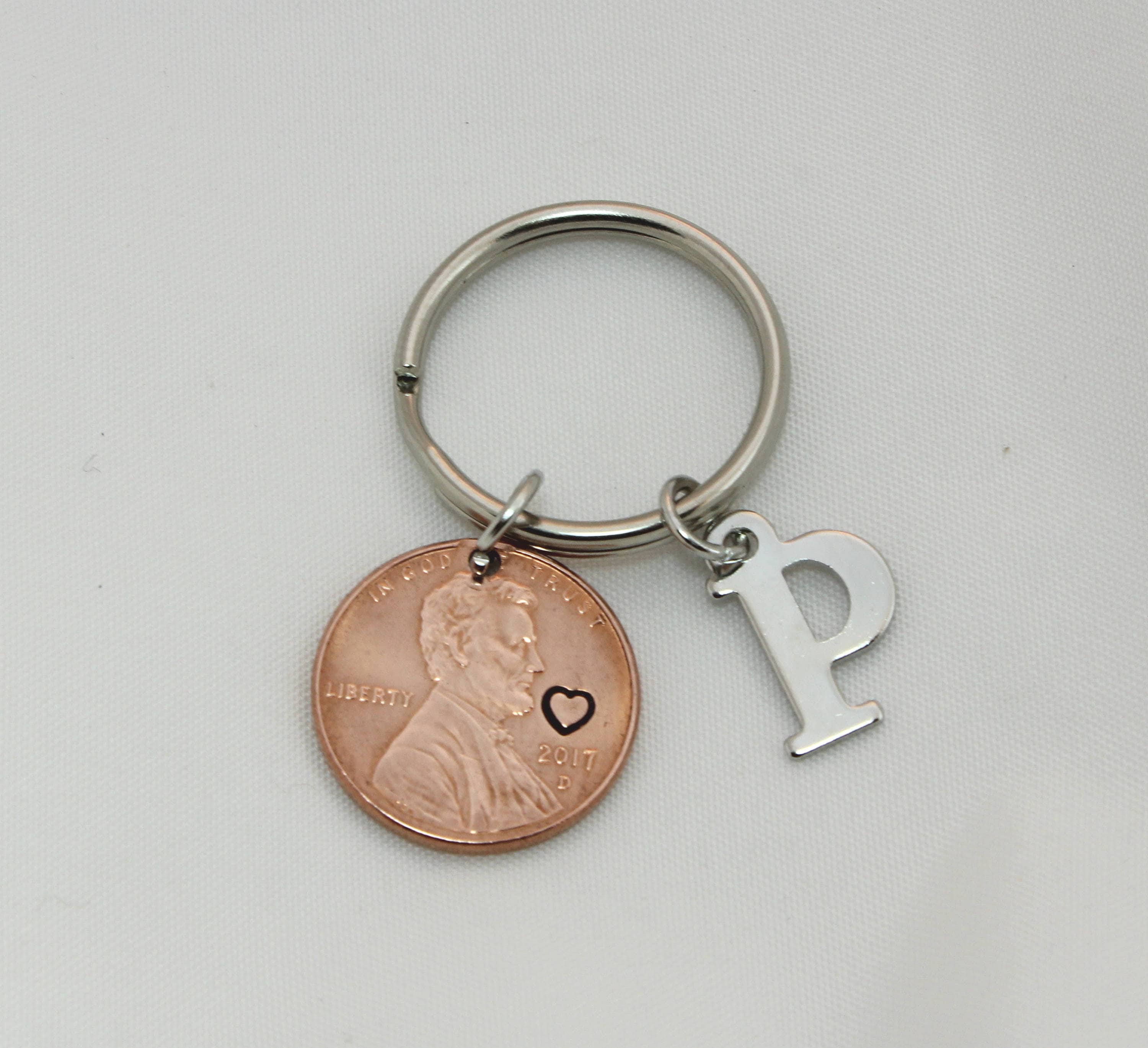 Penny Heart Penny Keychain Initial Keychain Initial Charms | Etsy