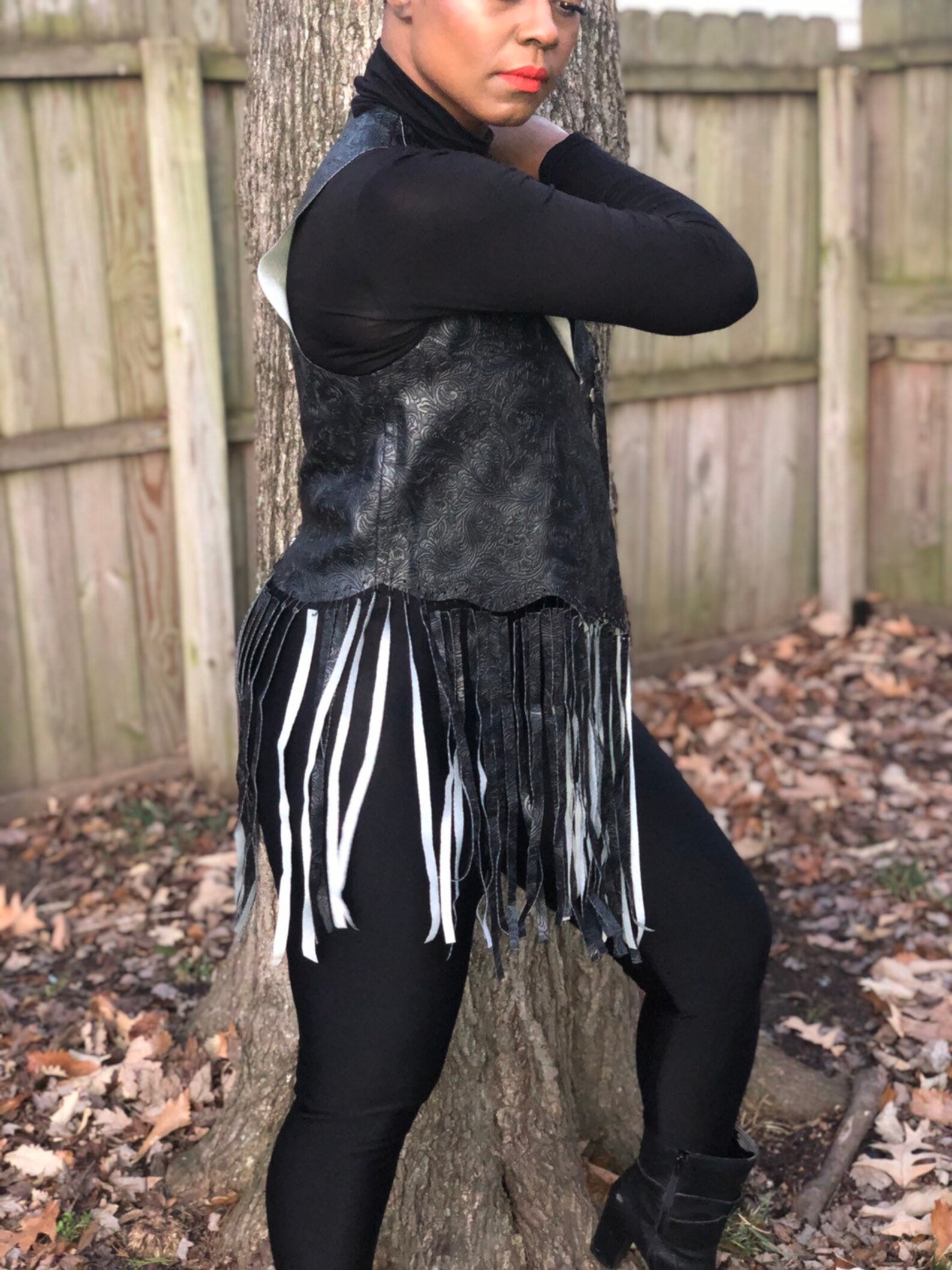Faux Leather, Fringe Vest, Unique Dress Top, Unisex, Fringes, Cowboy ...