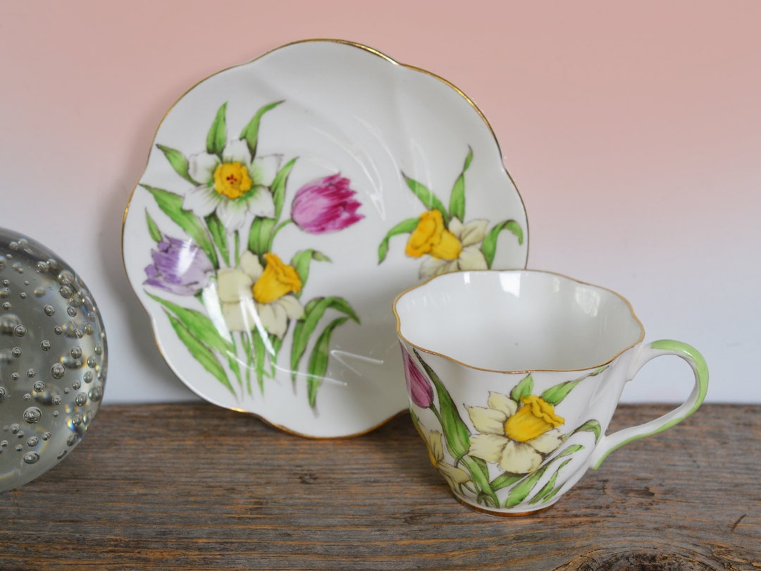 Vintage 'daffodils and Tulips' Tea Cup and Saucer, Made by Salisbury ...