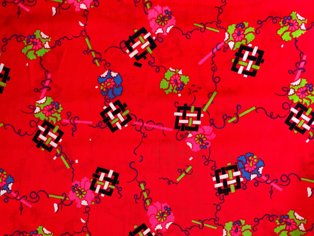 Vintage Red Geometric Fabric, 1960s Mid Century Acrylic - Etsy