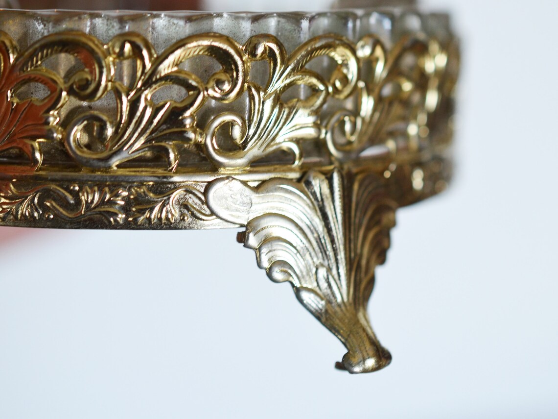 Vintage Ormolu Ashtray Leaded Cut Glass Insert Hollywood - Etsy