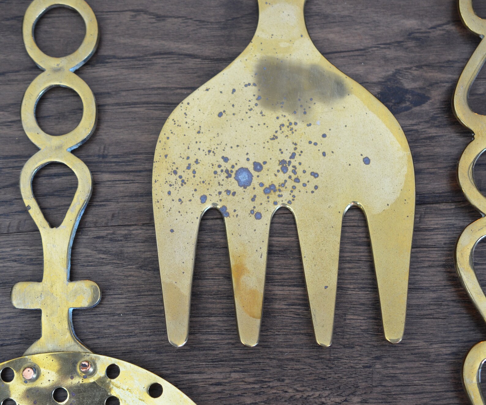 Vintage Extra Large Brass Kitchen Fork and Slotted Spoons - Etsy