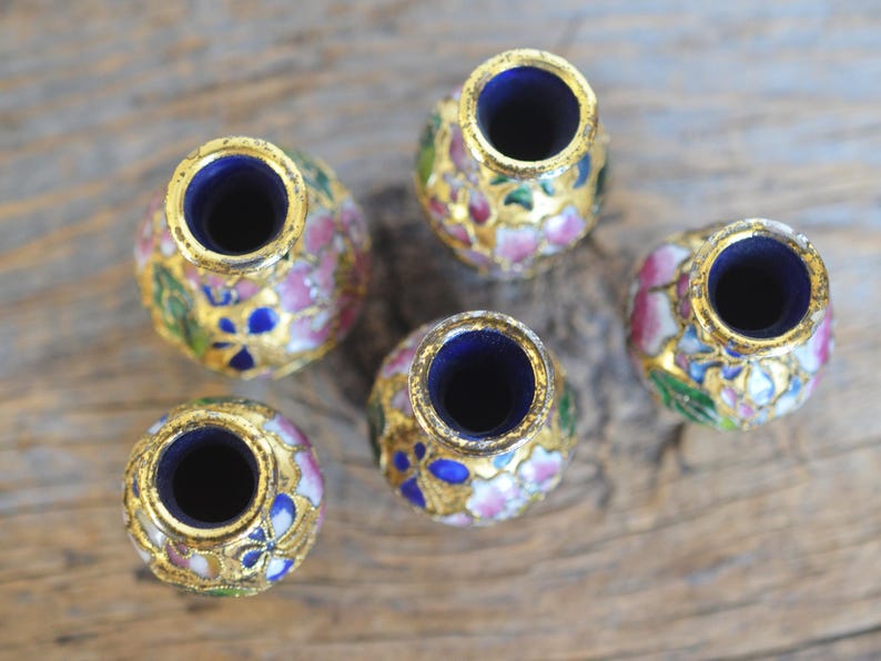 Vintage Cloisonne Miniature Vases, Set of 5, Intricate Flower Design ...