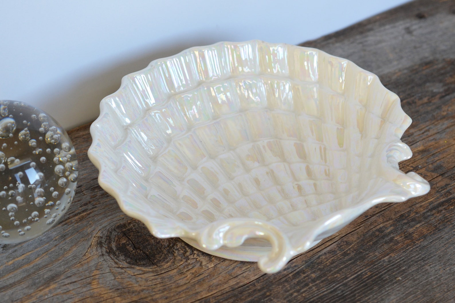 Vintage Ceramic Clam Shell Dish With Iridescent Glaze 9 | Etsy