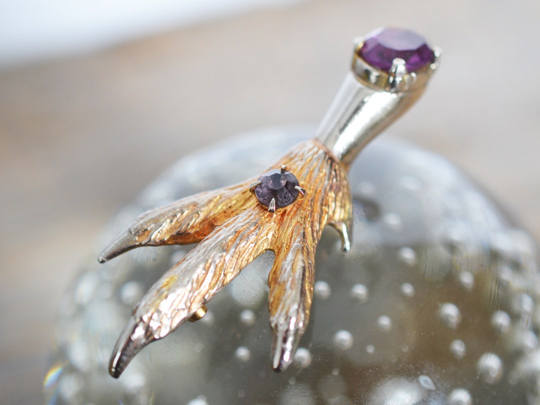 Vintage Scottish Claw Brooch, Silver Metal Grouse Claw With Amethyst ...