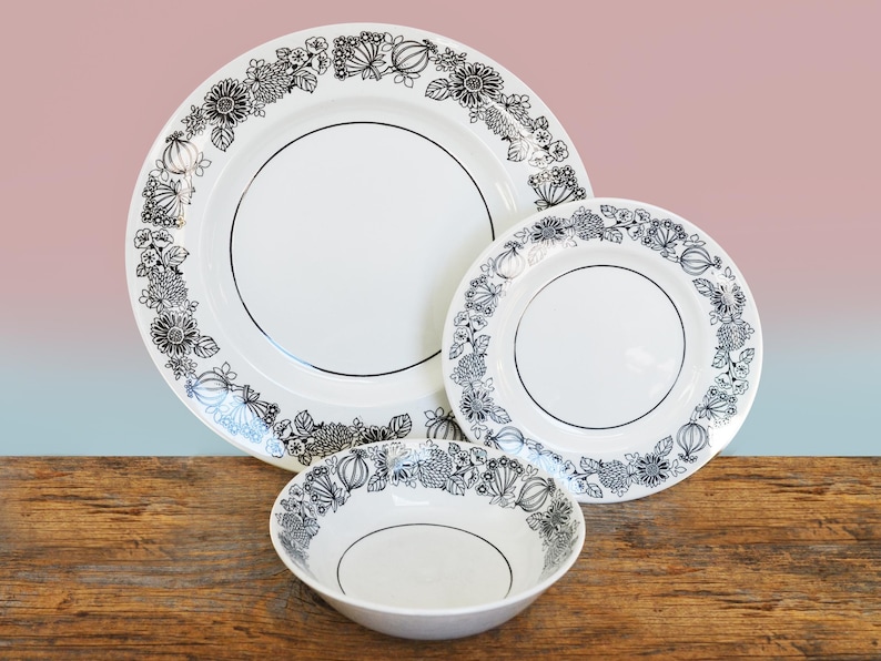 Vintage Grindley Manitou Dinnerware, English Ironstone Trimmed in Black ...