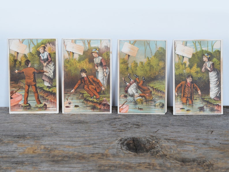 Antique Victorian Trade Cards Set of 4 Comic Strip Ephemera | Etsy