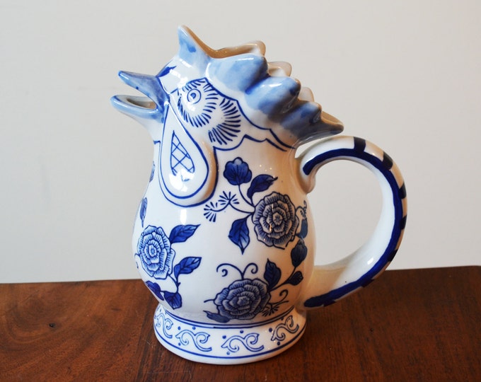 Bella Casa by Ganz Blue Rooster Pitcher, Cobalt and White Italian ...