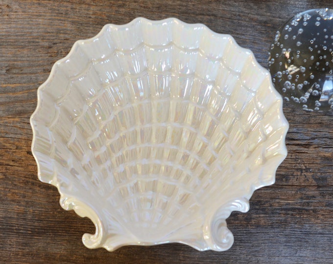 Vintage Ceramic Clam Shell Dish With Iridescent Glaze, 9" Across ...