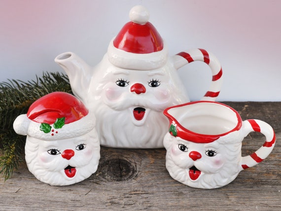 Vintage Santa Tea Set Including Teapot Cream and Sugar Made | Etsy