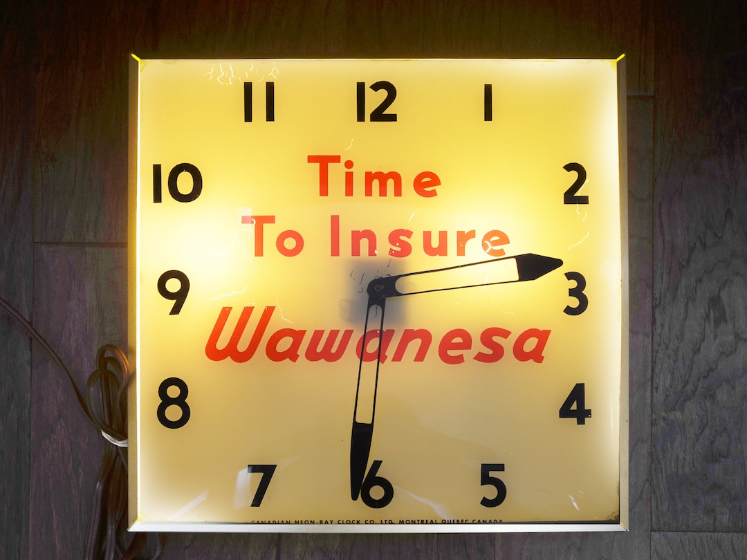 Vintage Neon-ray Advertising Wall Clock Circa 1950s, Time to Insure ...