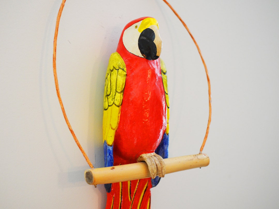 Vintage Mexican Paper Mache Parrot on Hoop, Signed Martinez Mexico ...