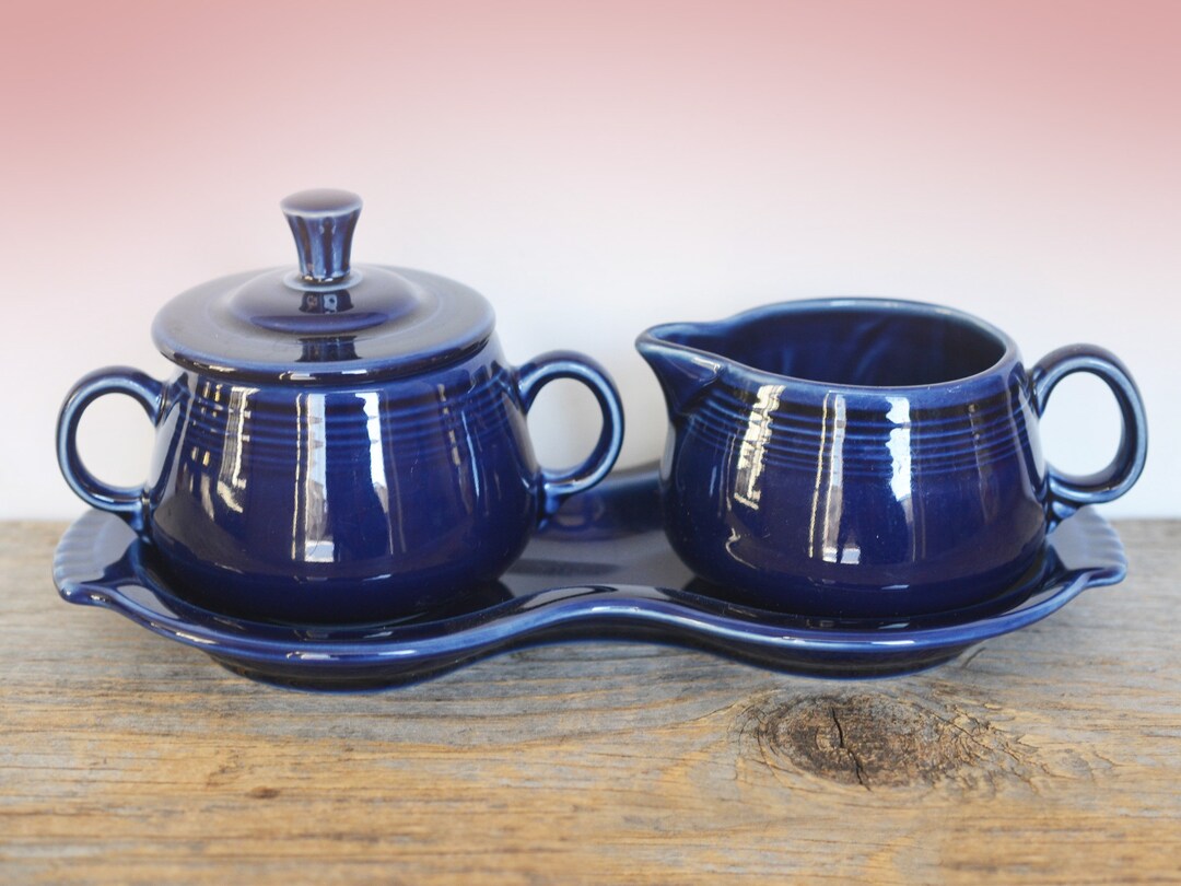 Vintage Fiestaware Plum Cream and Sugar Set, Cobalt Blue Fiestaware ...