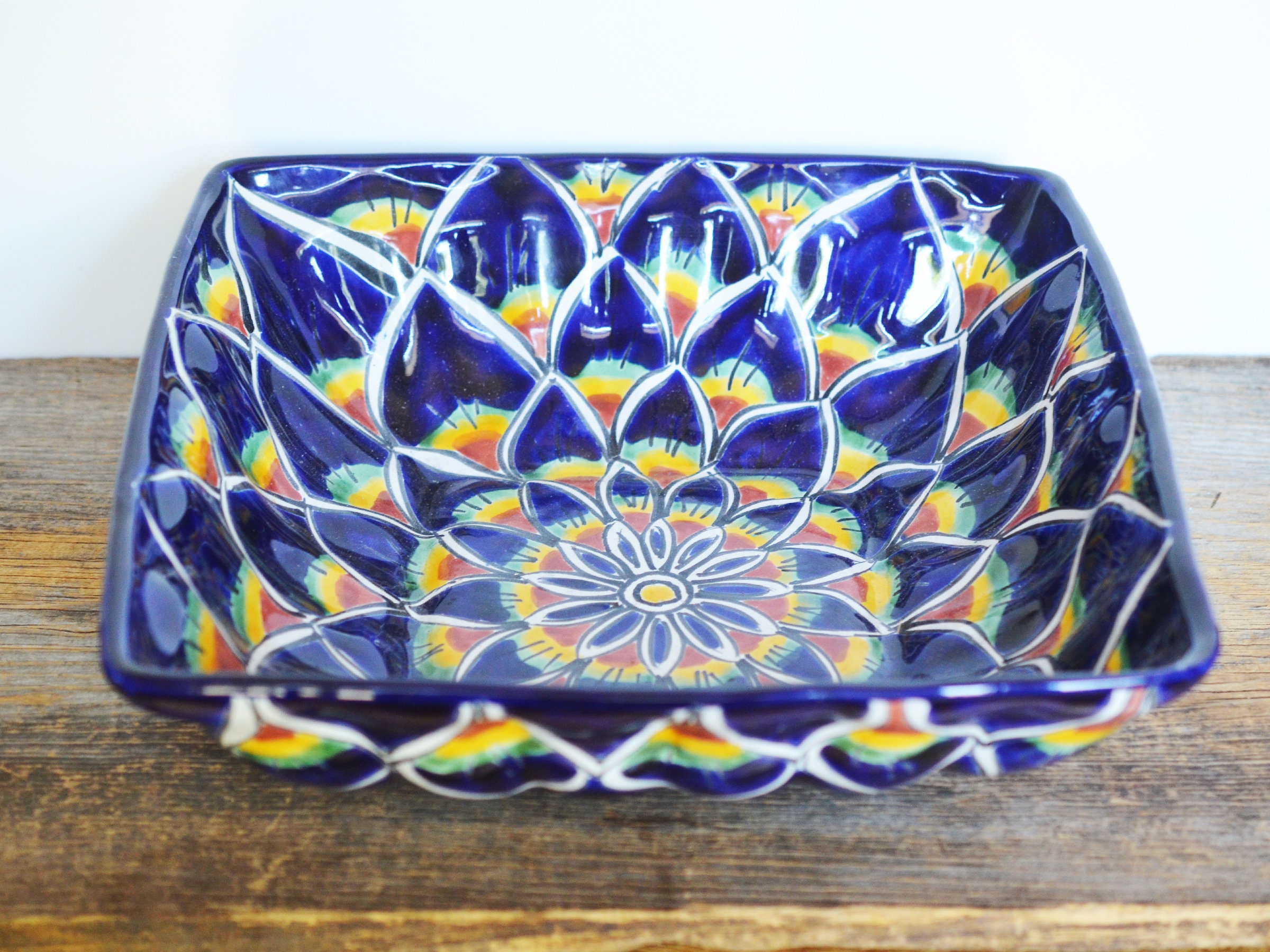 Vintage Mexican Talavera Square Pottery Bowl Circa 1980s, 11.5" Across ...