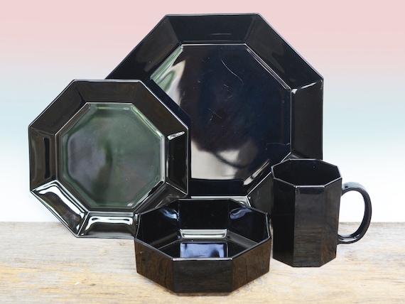Vintage Arcoroc Octime Black Dinnerware French Table Setting - Etsy